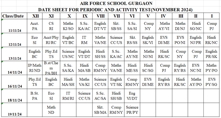 Exam Datesheet – Air Force School